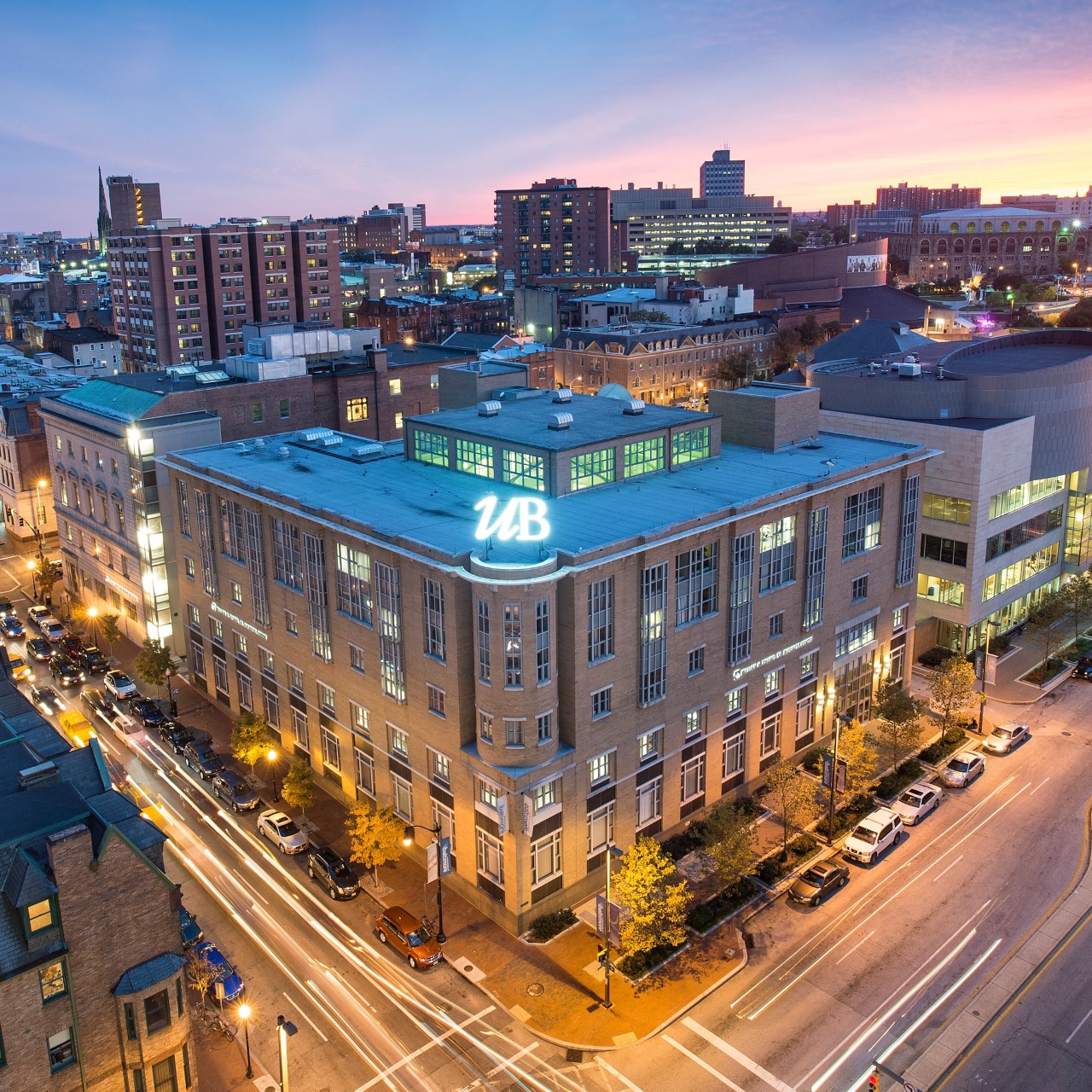 UBalt Building Nighttime Street View